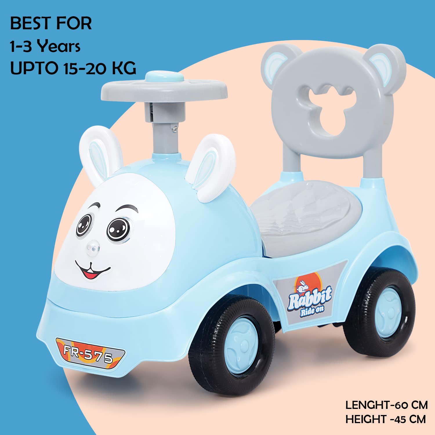Ride Kids Push Car Rabbit Toy Car Backrest and Under Seat Storage Util ...