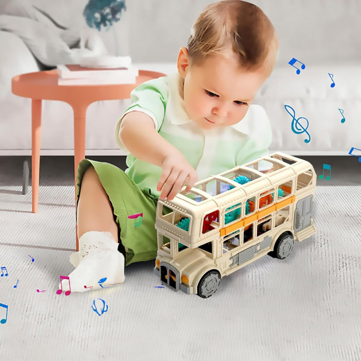 Simulation Steering Wheel Musical School Bus Toy with Lights and Sound ...