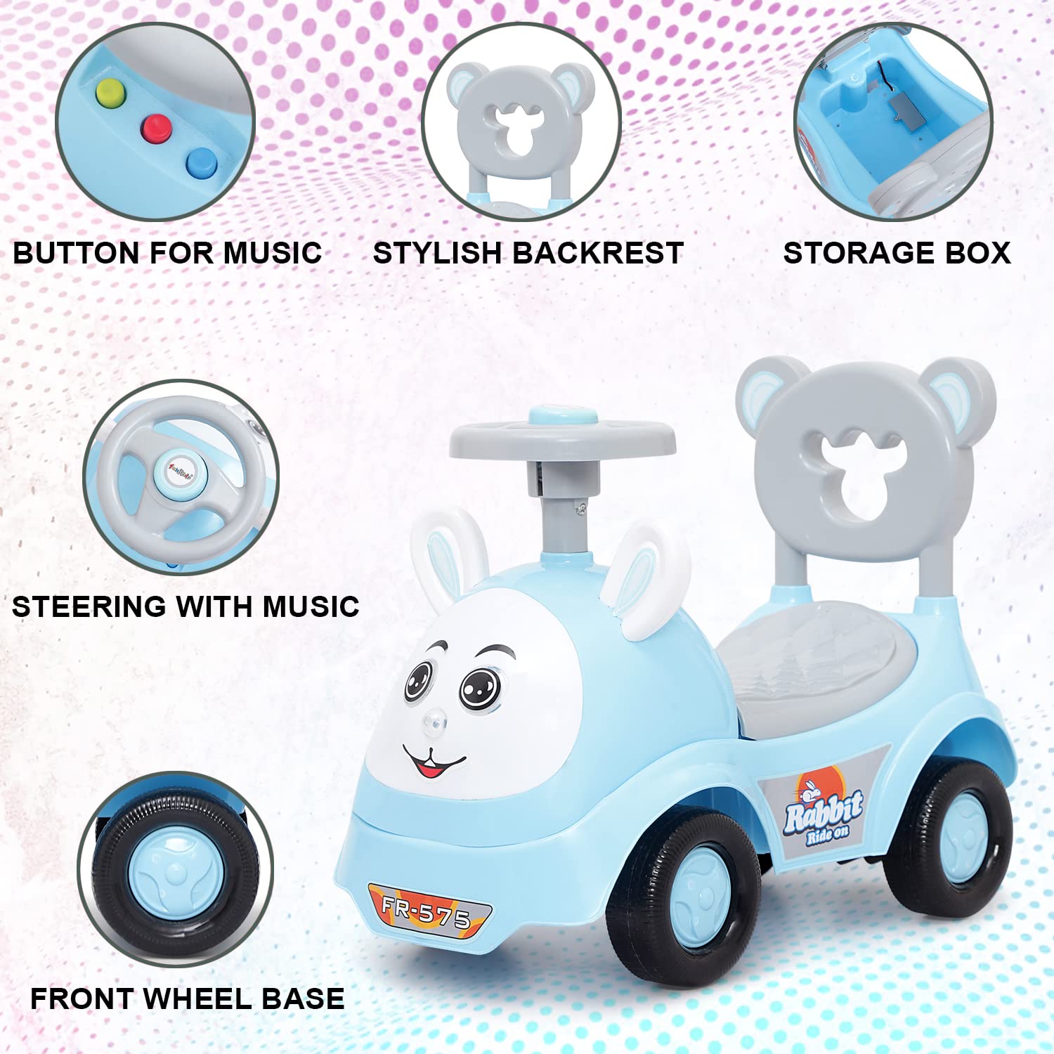 Ride Kids Push Car Rabbit Toy Car Backrest and Under Seat Storage Util ...