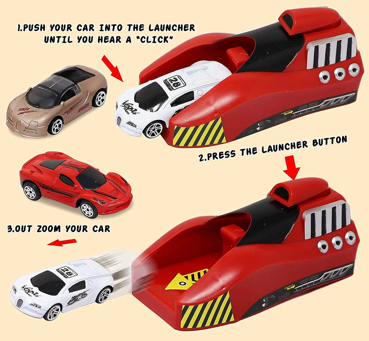 Rapid Launcher Play Set Toy with 3 Die Cast Stunt Car | RN 01– KidsROAR