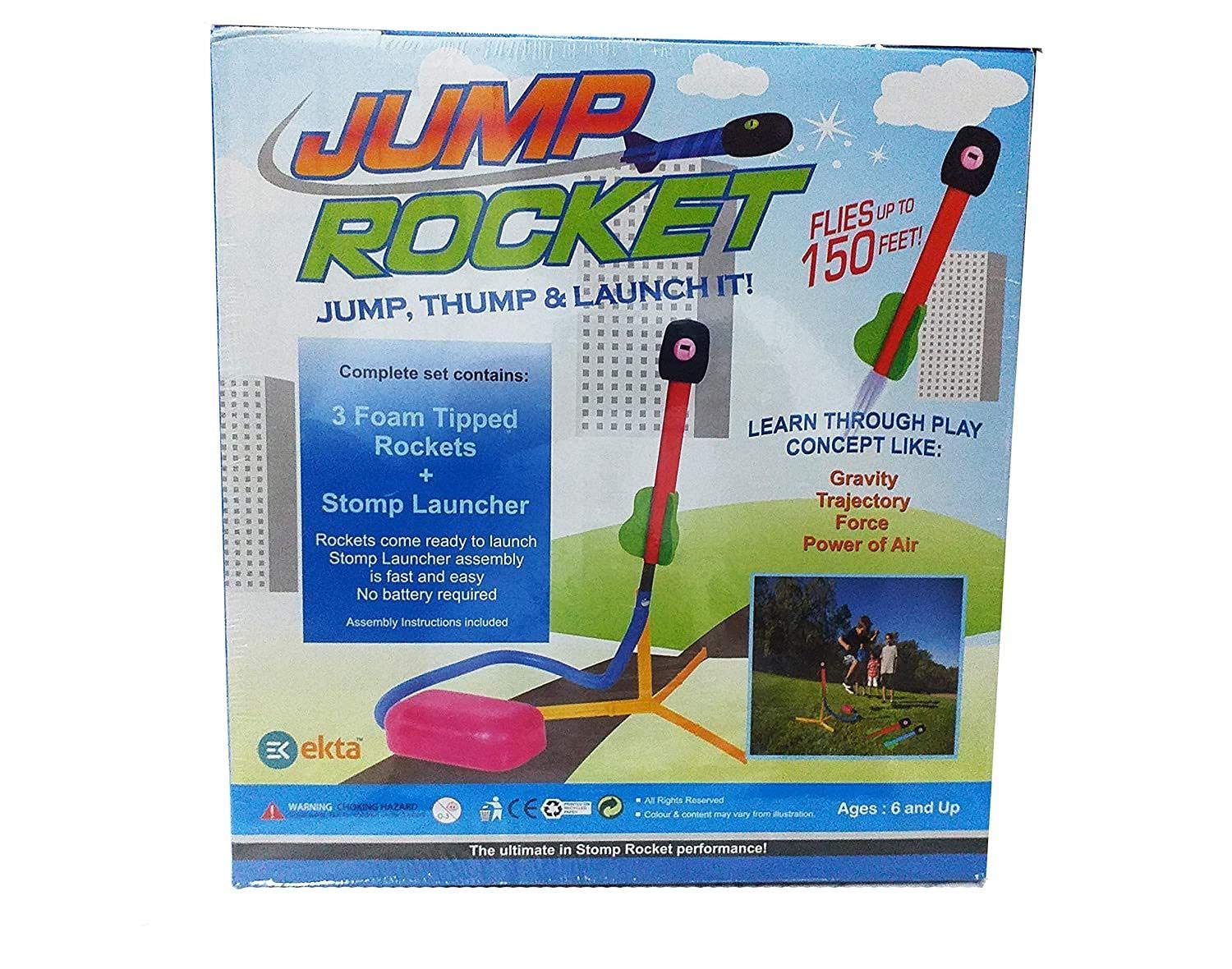 Jump Rocket Stomp Launcher and 3 Foam Tipped Rockets with Whistling So ...