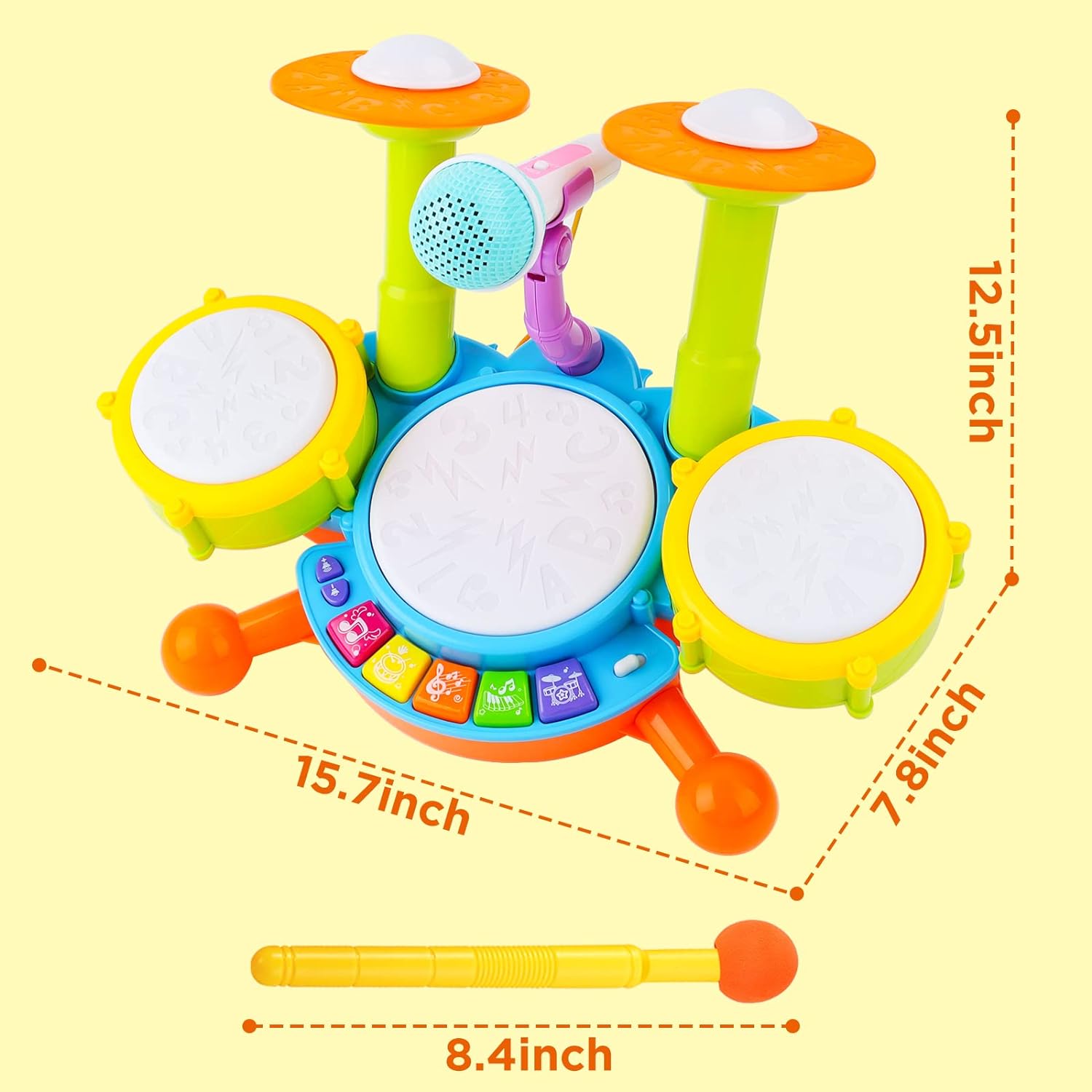 Percussion Set for Beginners, with 3 Drums and Microphone | NECY6002B ...