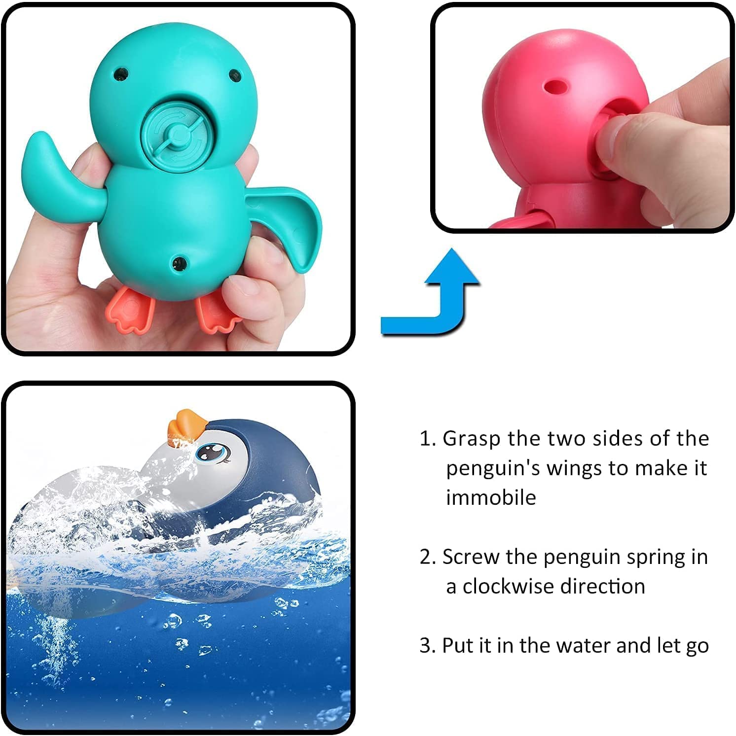 Wind Up Swimming Penguin Bath Toy | NE555 | Multicolor ( Pack of 1 ...
