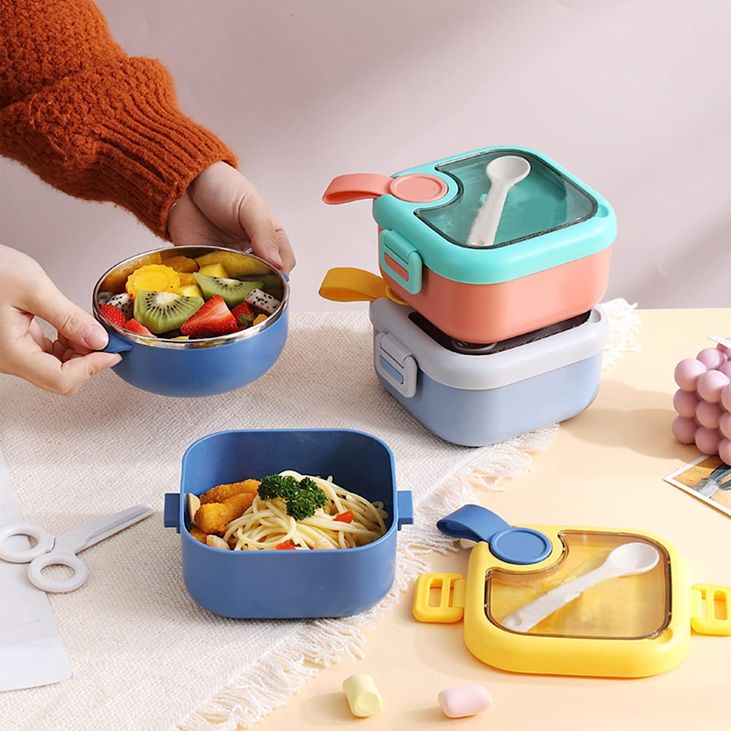 Lunch Box with Spoon & Scissor Leak Proof 800 ML (Food Grade PP Plasti ...