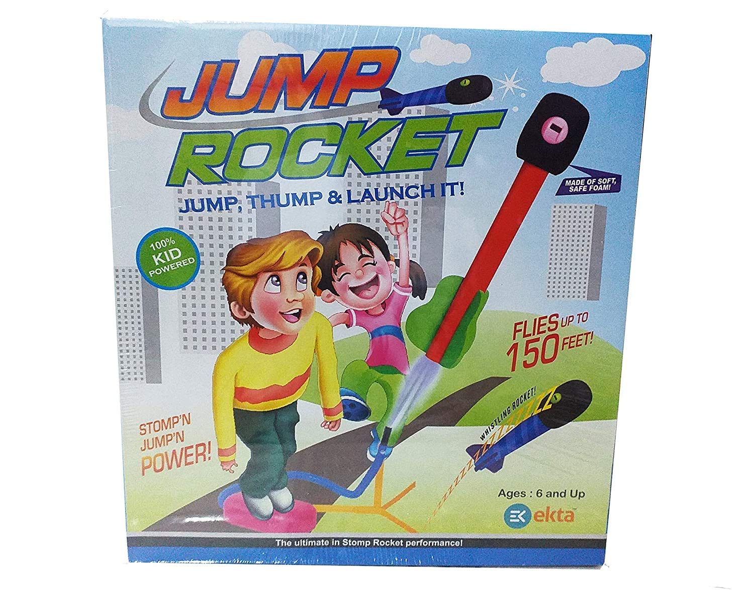 Jump Rocket Stomp Launcher and 3 Foam Tipped Rockets with Whistling So ...