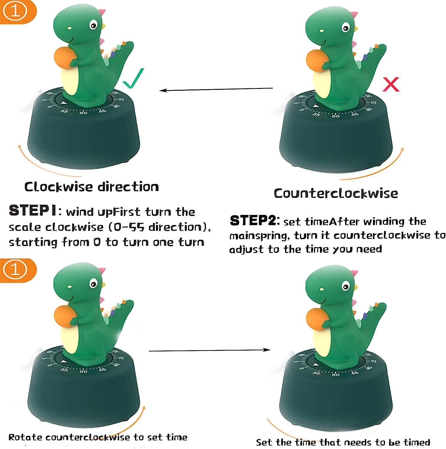 Cartoon Dinosaur Timer Mechanical Counters | GBT-SD029 | ASSORTED– KidsROAR