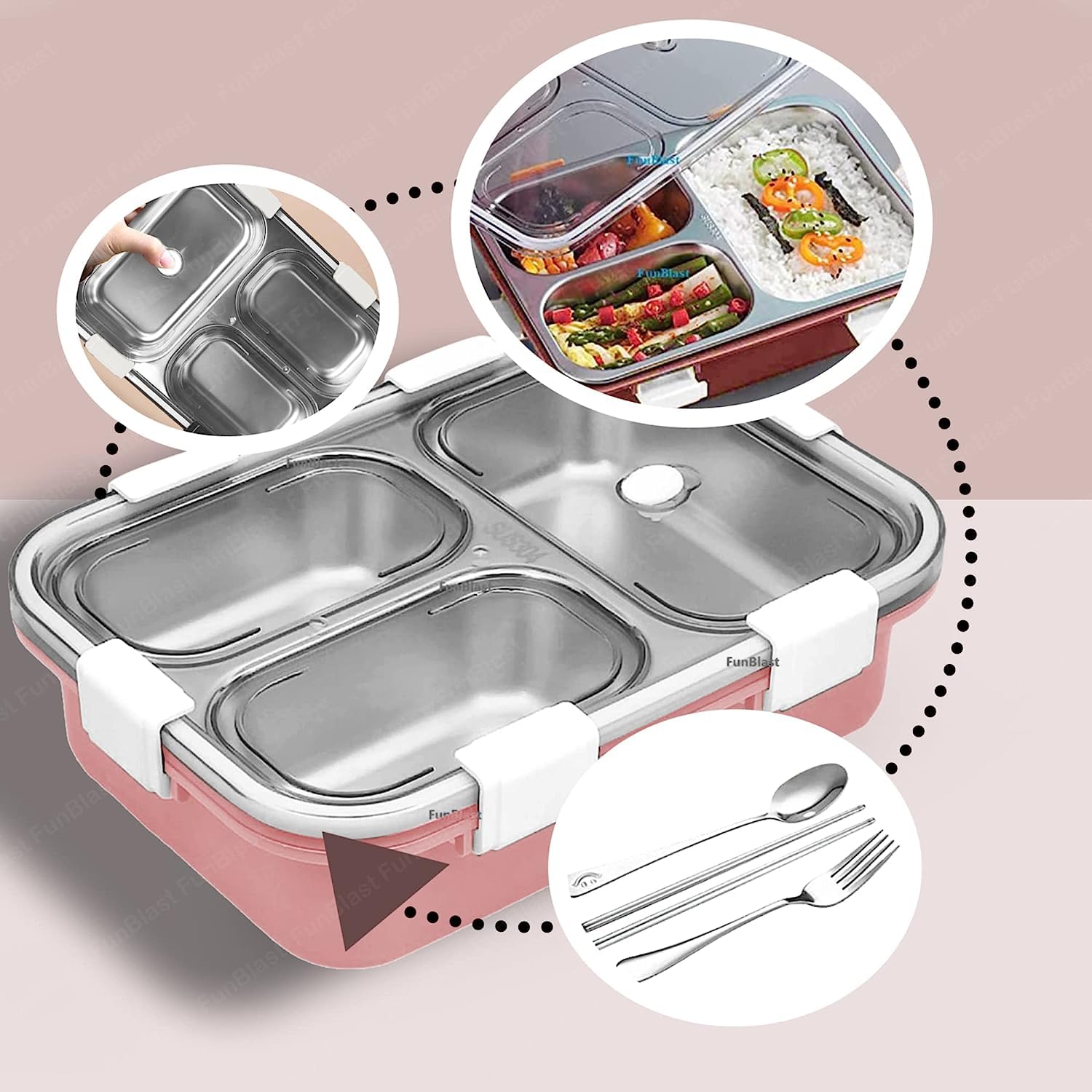Stainless Steel Lunch Box | Lunch Box with Spoon & Fork | GBR-761– KidsROAR