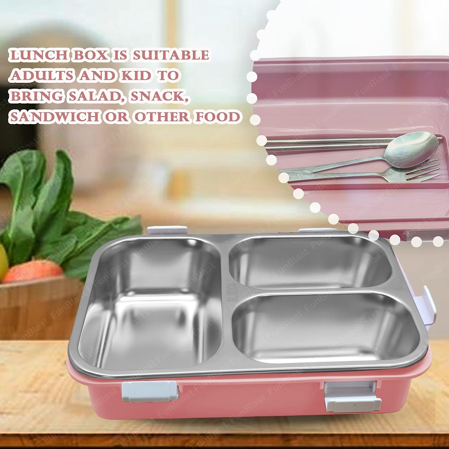Stainless Steel Lunch Box | Lunch Box with Spoon & Fork | GBR-761– KidsROAR