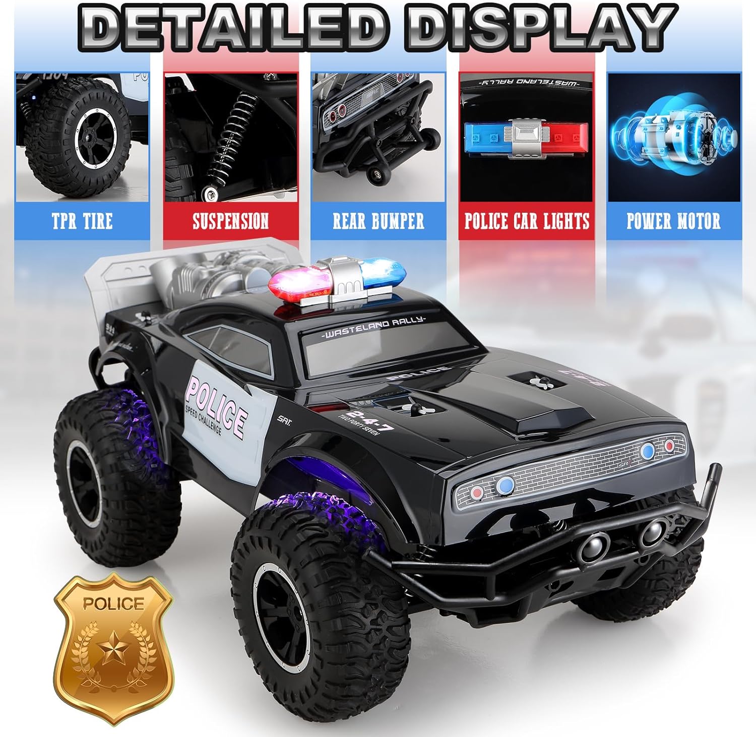 Large Remote Control Police Car Toy with Lights and Sirens | 9020-5F ...