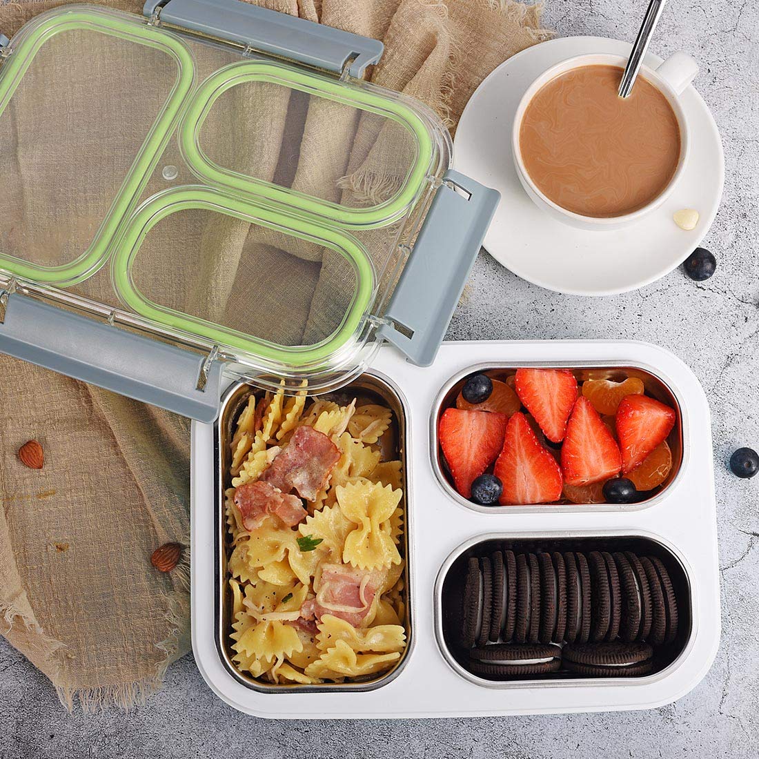 3 Compartments Divided Stainless Steel Lunch Box Containers,Leakproof ...