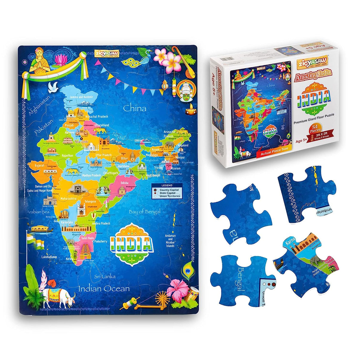 Map of India & States Premium Giant Cardboard Floor Puzzle 36 Inches x ...
