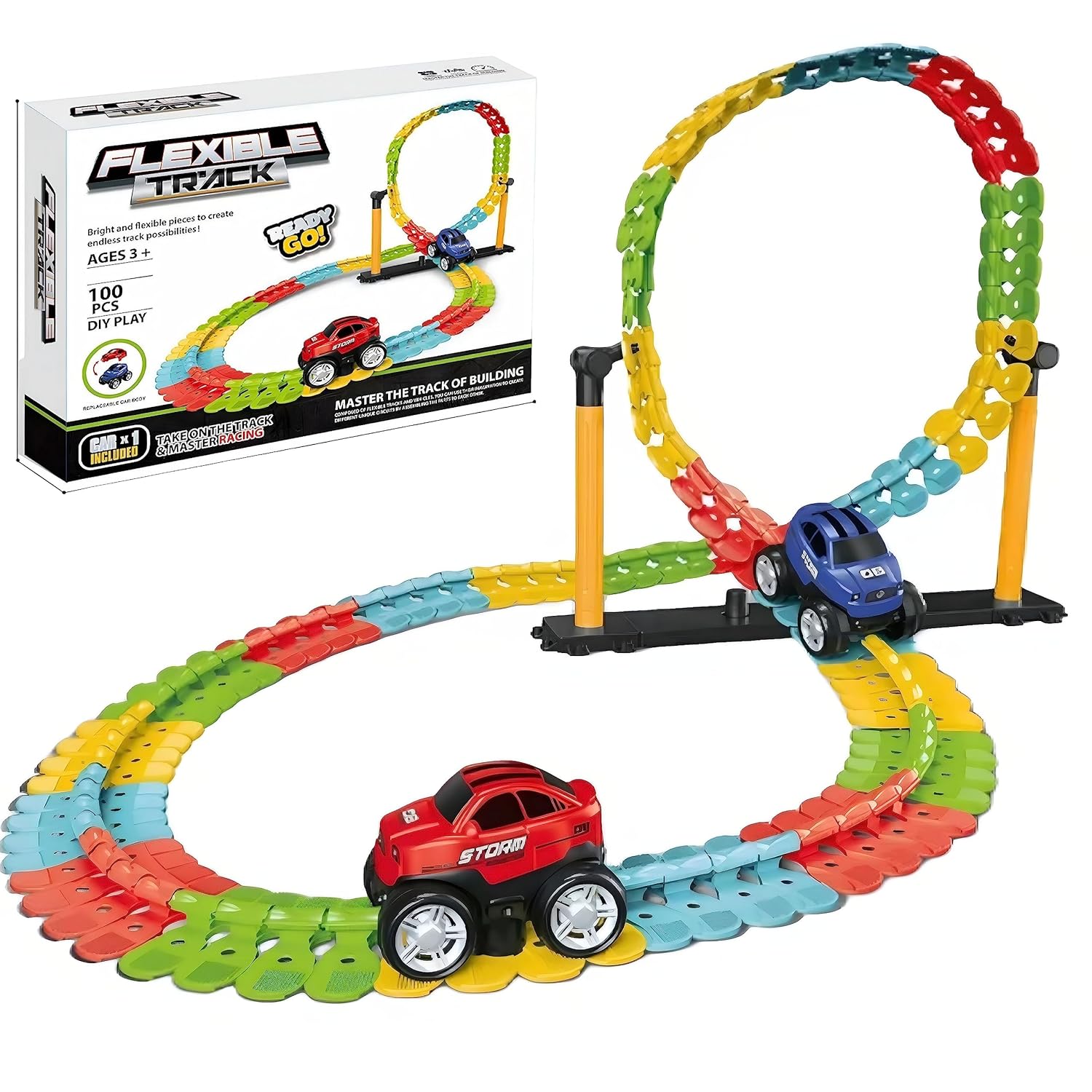 140 Pc Flexible Car Track Racer To | 044-6– KidsROAR