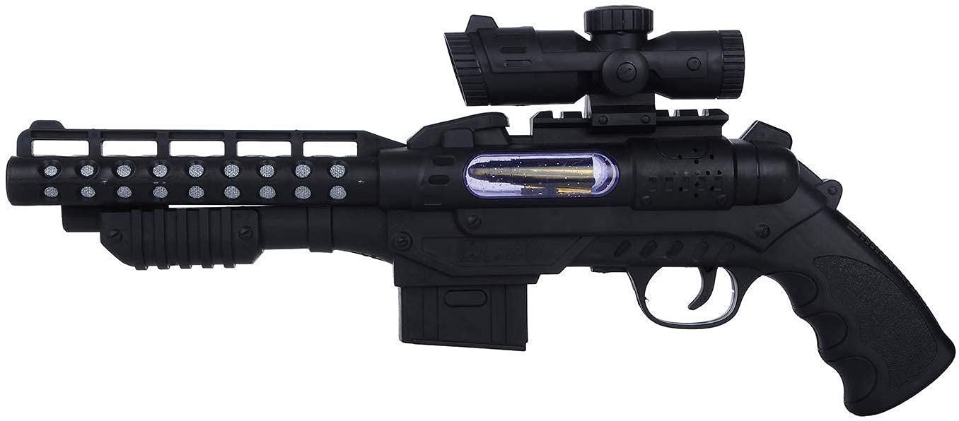 Black Toy Gun with Music Double Barrel Electric Gun with Laser Light ...
