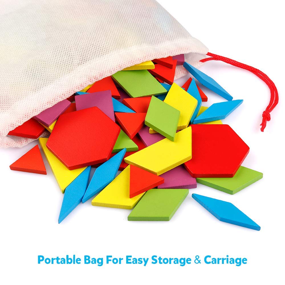 130 Pcs Wooden Pattern Blocks - Geometric Shape Wooden Blocks with 24 ...