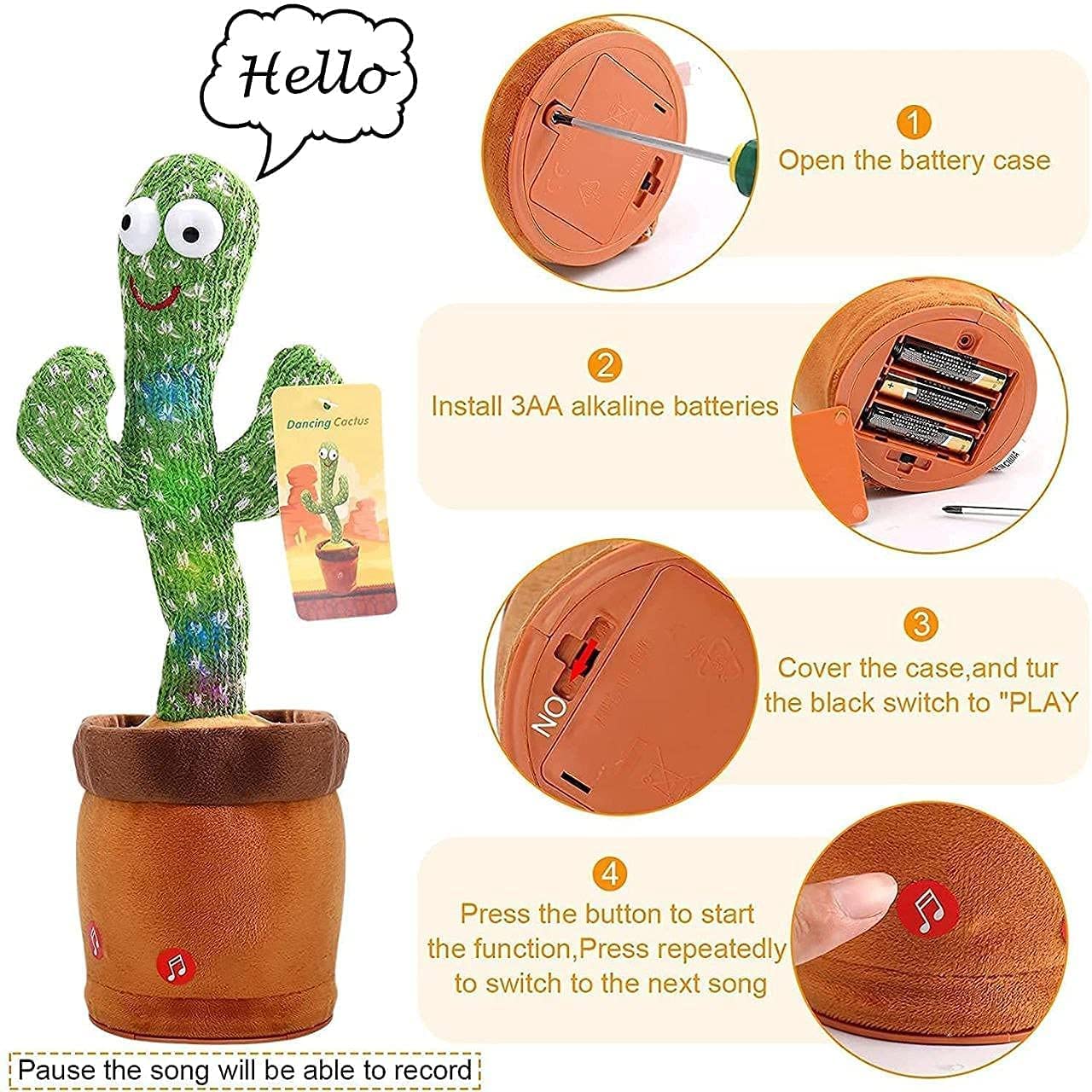 Dancing Cactus Talking Plush Toy with Singing & Recording Function - R ...