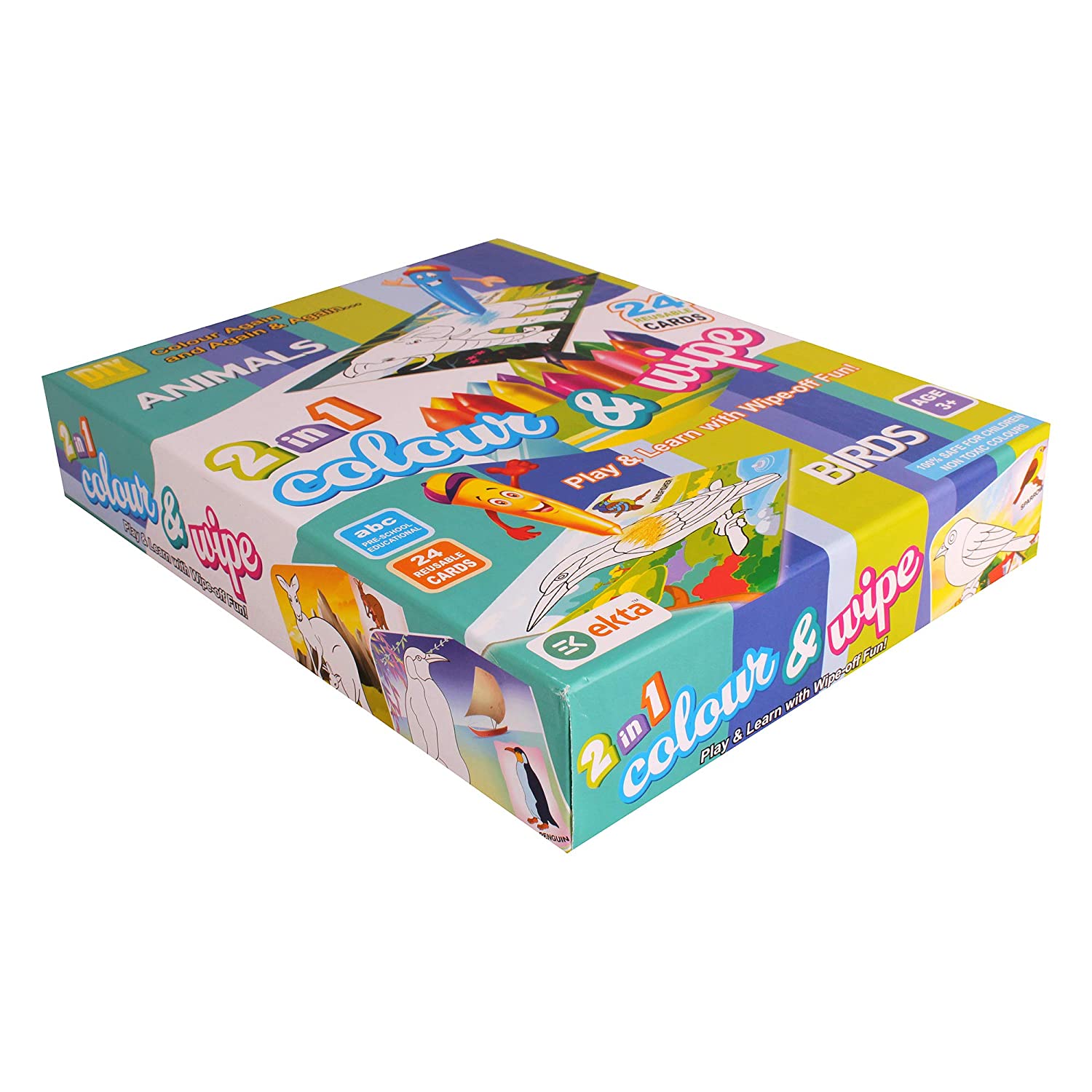 Colour And Wipe Animal and Birds | INT174 2 IN 1 COLOUR N WIPE ANIMAL ...